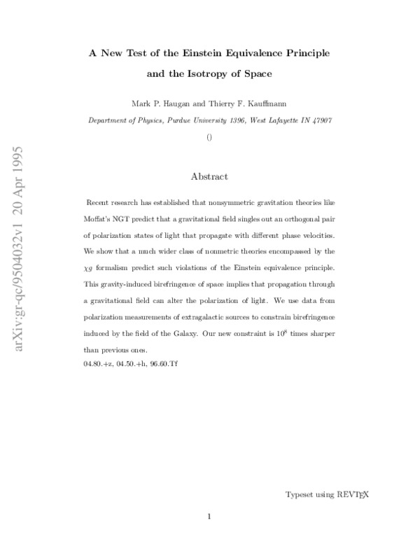 (PDF) New test of the Einstein equivalence principle and the isotropy ...