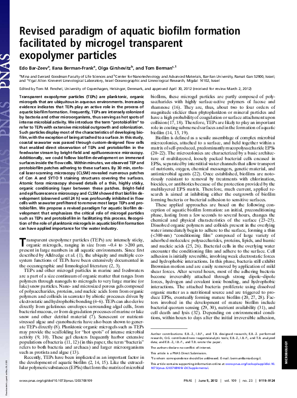 (PDF) Revised paradigm of aquatic biofilm formation facilitated by ...