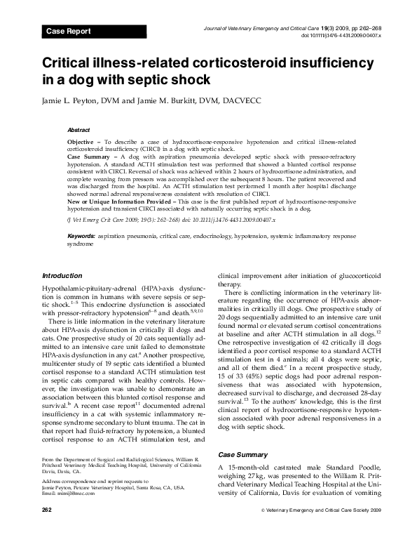 (PDF) Critical illness-related corticosteroid insufficiency in a dog ...