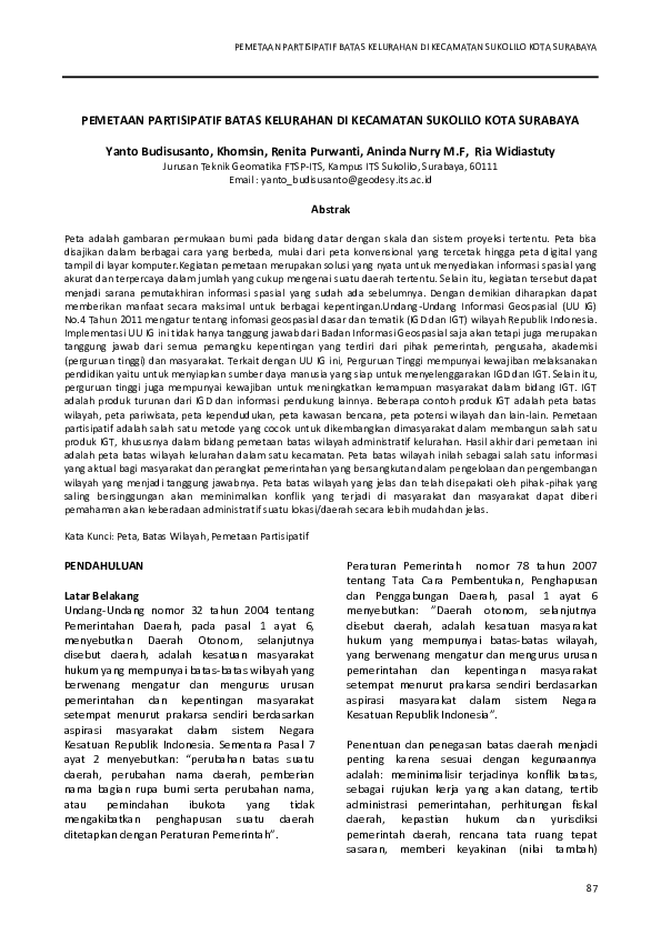 (PDF) Pemetaan Partisipatif Batas Kelurahan DI Kecamatan Sukolilo Kota ...