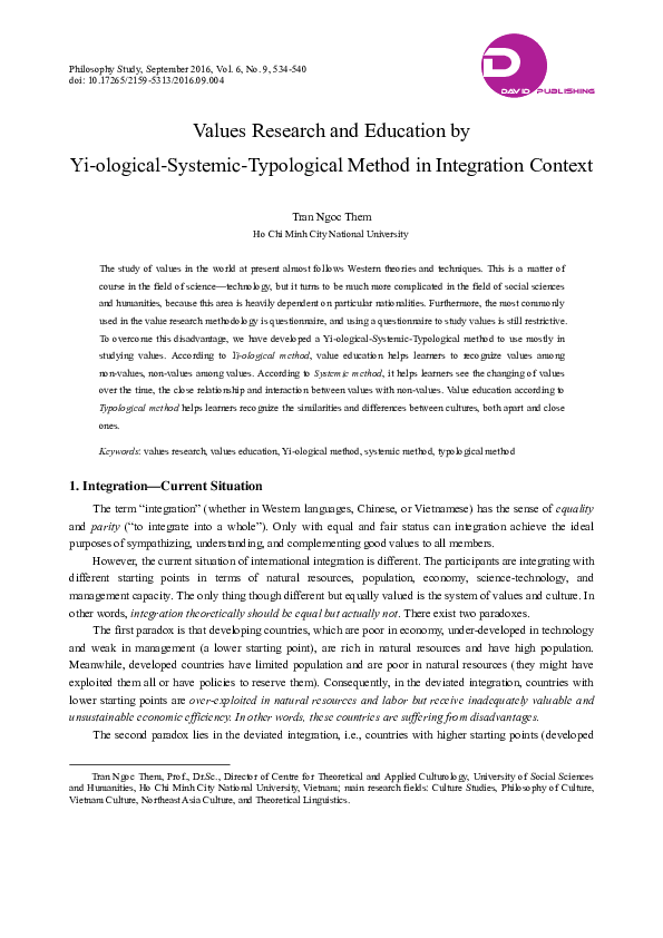 (PDF) Values Research and Education by Yi-ological-Systemic-Typological ...