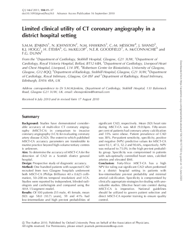 (PDF) Limited clinical utility of CT coronary angiography in a district ...