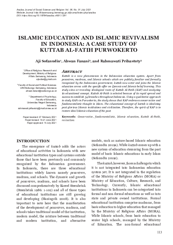 (PDF) Islamic Education and Islamic Revivalism in Indonesia : A Case ...