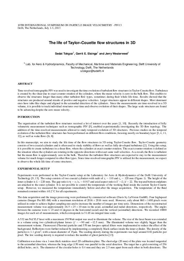 (PDF) The life of Taylor–Couette flow structures in 3D