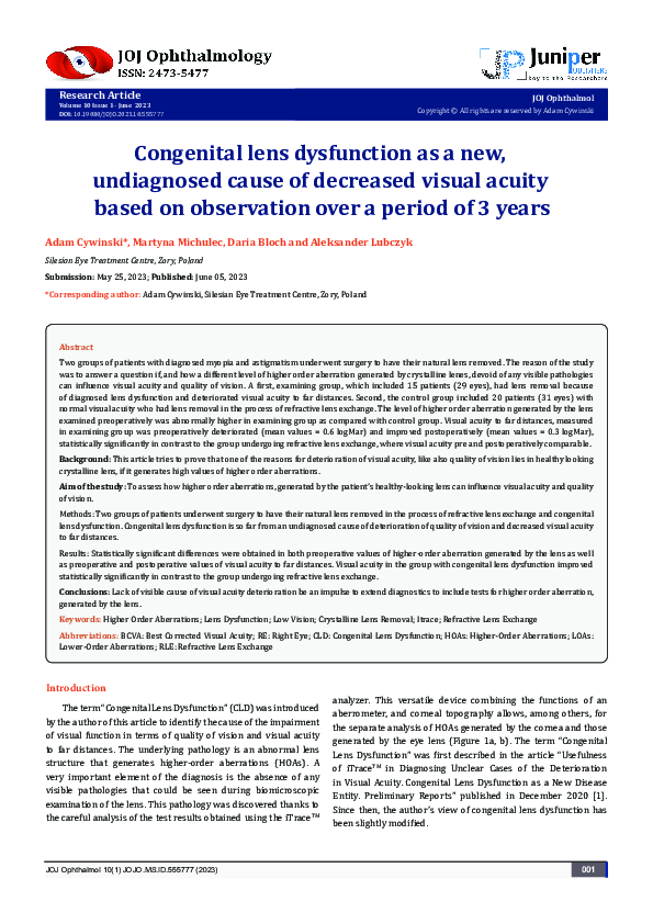 (PDF) Congenital lens dysfunction as a new, undiagnosed cause of ...
