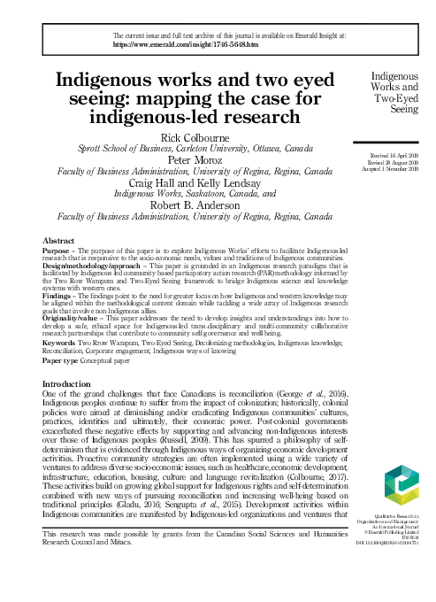 (PDF) Indigenous works and two eyed seeing: mapping the case for ...