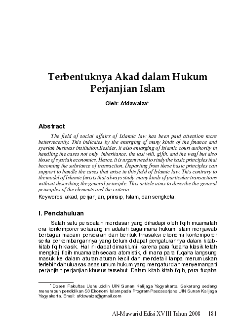 (PDF) Terbentuknya Akad dalam Hukum Perjanjian Islam