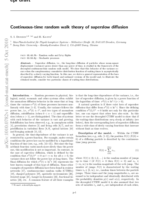 (PDF) Continuous-time random walk theory of superslow diffusion | Stanislav Denisov - Academia.edu