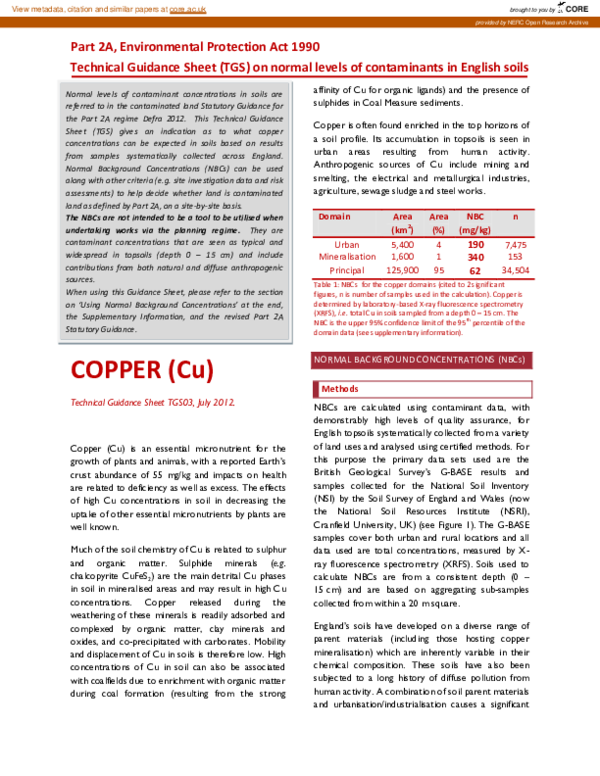 (PDF) Technical Guidance Sheet (TGS) on normal levels of contaminants ...