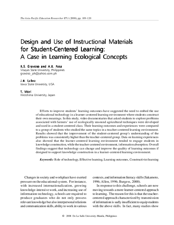 (PDF) Design and Use of Instructional Materials for Student-Centered ...
