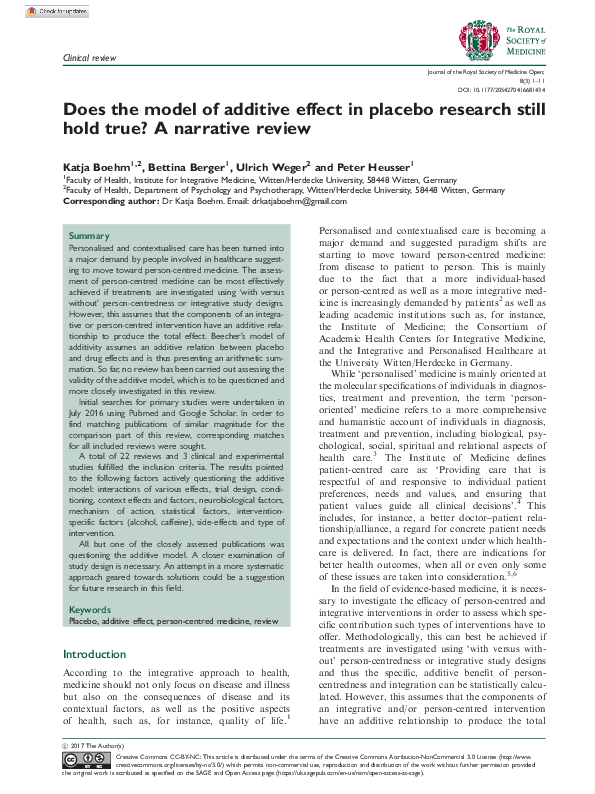 (PDF) Does the model of additive effect in placebo research still hold ...