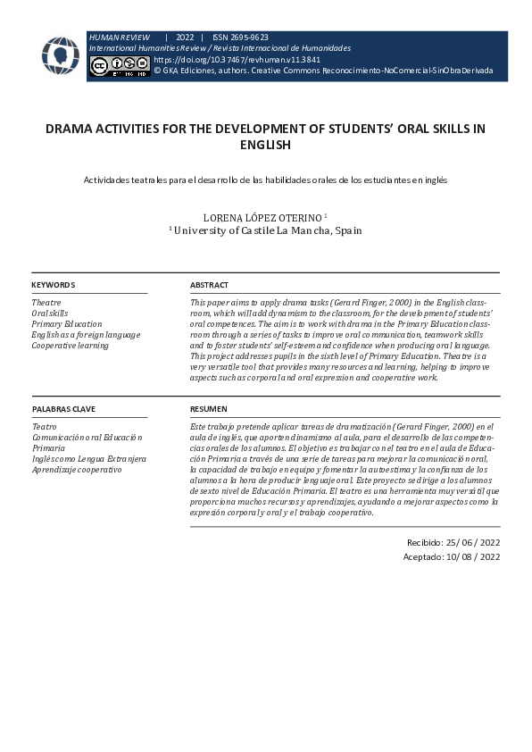 (PDF) Drama activities for the development of students’ oral skills in ...