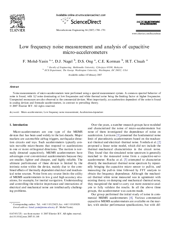 Pdf Low Frequency Noise Measurement And Analysis Of Capacitive Micro
