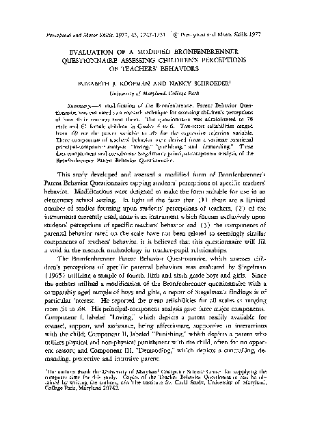 (PDF) Evaluation of a Modified Bronfenbrenner Questionnaire Assessing ... (PDF) Evaluation of a Modified Bronfenbrenner Questionnaire Assessing ...