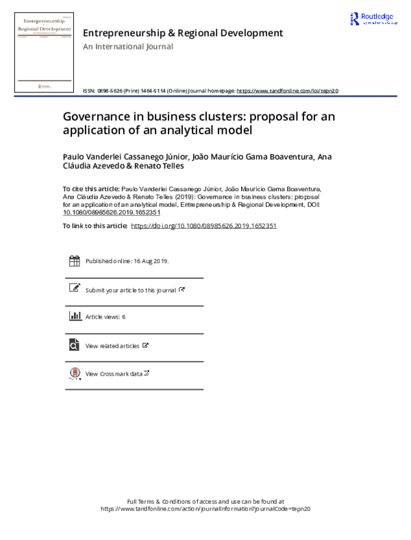 (PDF) Governance in business clusters: proposal for an application of an analytical model ...