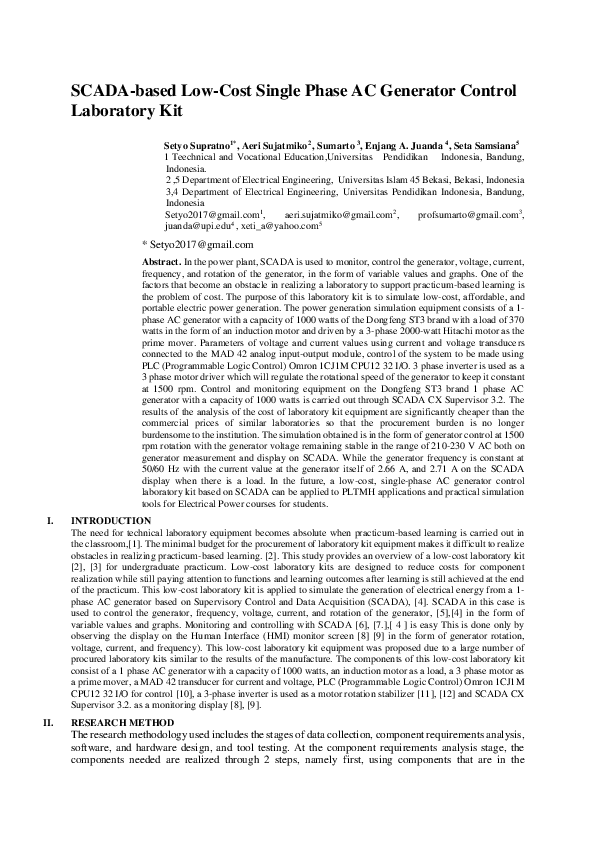 (PDF) SCADA-based low-cost single phase AC generator control laboratory kit