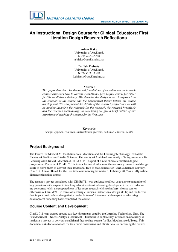 (PDF) An instructional design course for clinical educators: First ...
