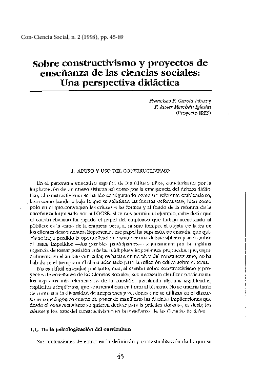 (PDF) Sobre constructivismo y proyectos de enseñanza de las Ciencias Sociales: una perspectiva ...