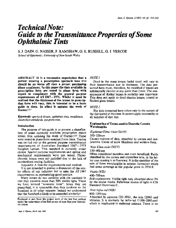 (PDF) Guide to the Transmittance Properties of Some Ophthalmic Tints