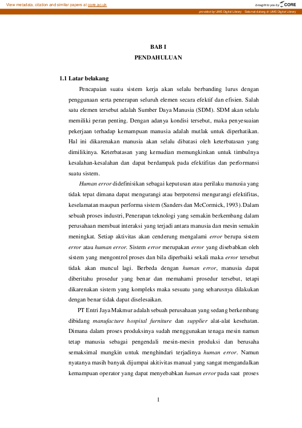 (PDF) Analisis Human Error dengan Metode Sherpa dan Heart pada Proses Produksi Manufacture ...