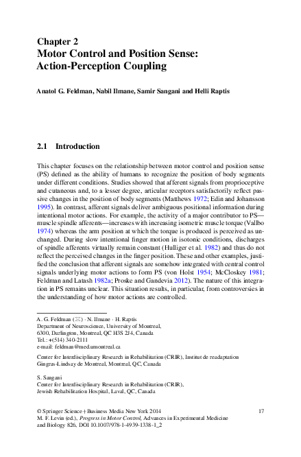 (PDF) Motor control and position sense: action-perception coupling