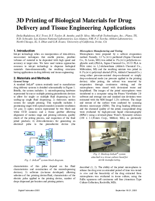 (PDF) 3D Printing of Biological Materials for Drug Delivery and Tissue Engineering Applications ...