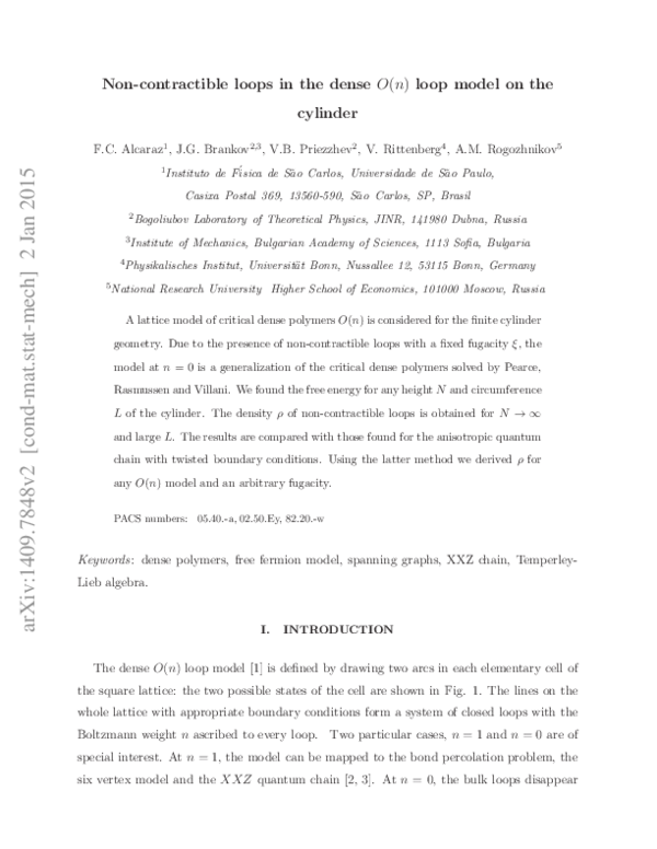 (PDF) Noncontractible loops in the denseO(n)loop model on the cylinder