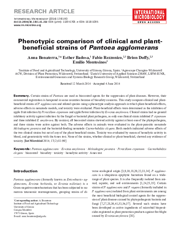 (PDF) Phenotypic comparison of clinical and plant-beneficial strains of ...