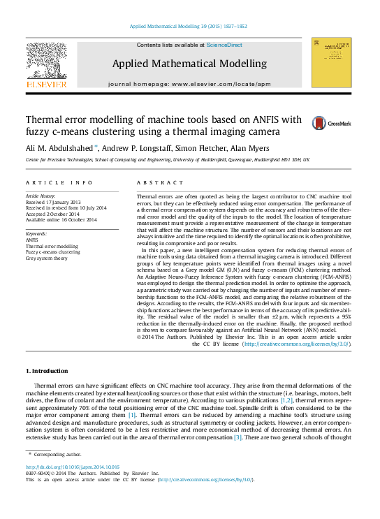 Pdf Thermal Error Modelling Of Machine Tools Based On Anfis With Fuzzy C Means Clustering