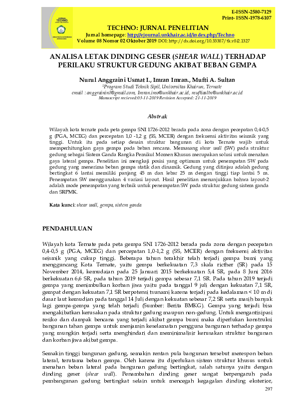 (PDF) Analisa Letak Dinding Geser (Shear Wall) Terhadap Perilaku Struktur Gedung Akibat Beban Gempa