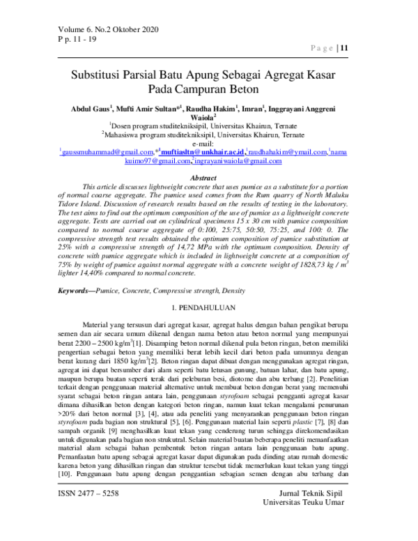(PDF) Substitusi Parsial Batu Apung Sebagai Agregat Kasar Pada Campuran ...