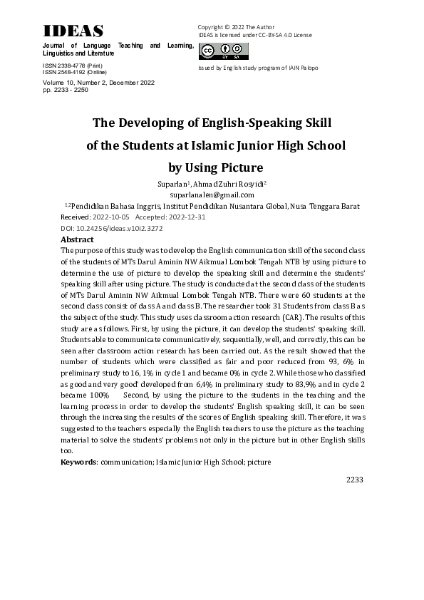 (PDF) The Developing of English-Speaking Skill of the Students at ...