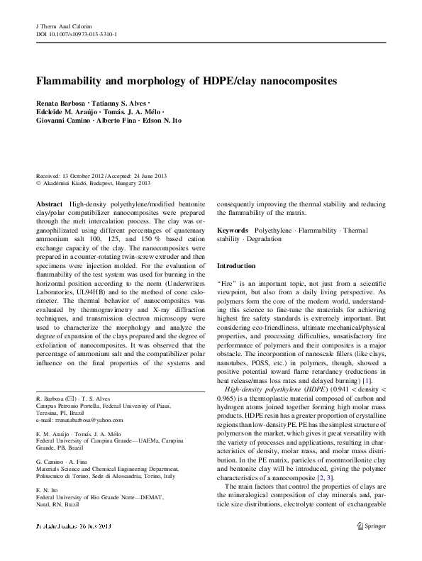 (PDF) Flammability and morphology of HDPE/clay nanocomposites