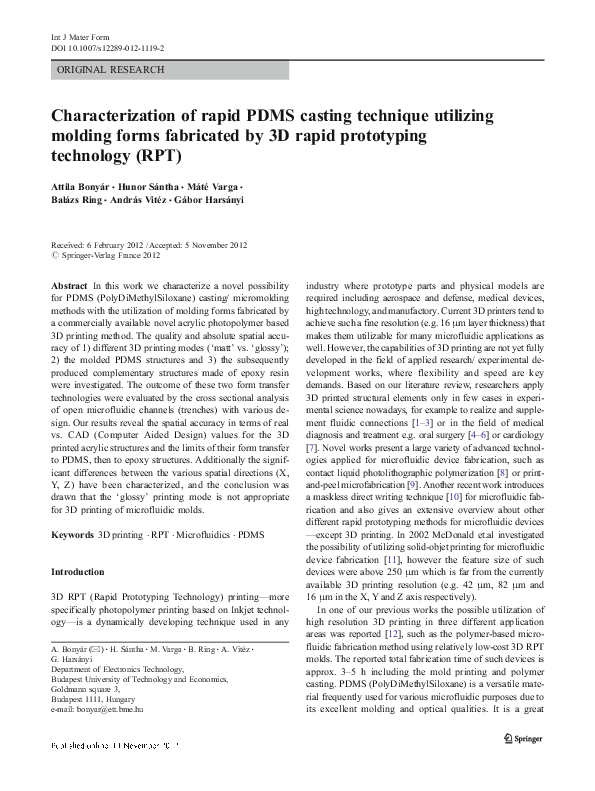 (PDF) Characterization of rapid PDMS casting technique utilizing ...