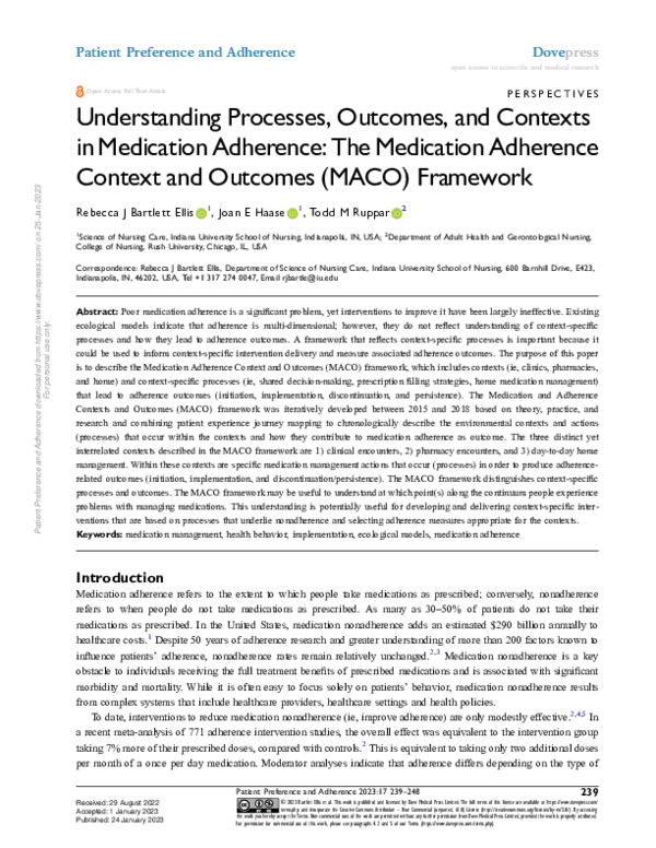 (PDF) Understanding Processes, Outcomes, and Contexts in Medication Adherence: The Medication ...
