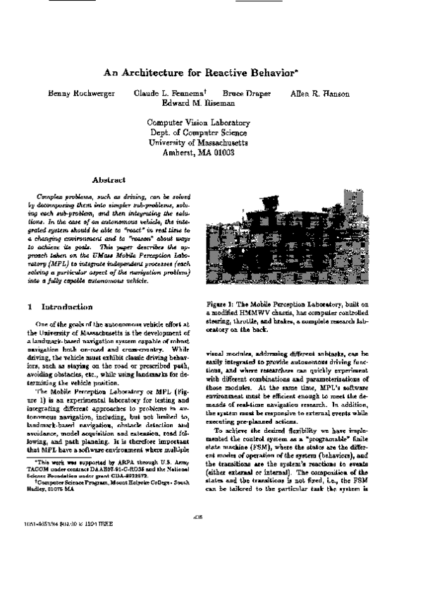 (PDF) An architecture for reactive behaviour | Claude Fennema - Academia.edu