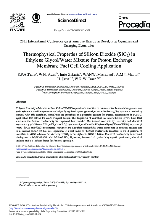 (PDF) Thermophysical Properties of Silicon Dioxide (SiO2) in Ethylene Glycol/Water Mixture for ...
