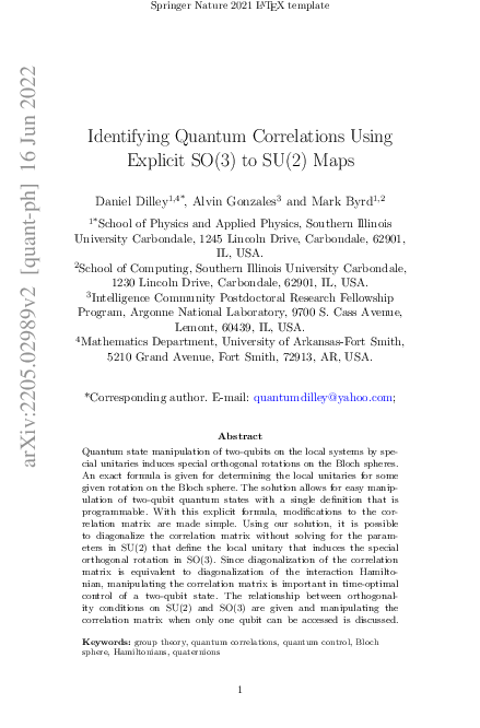 (PDF) Identifying quantum correlations using explicit SO(3) to SU(2) maps