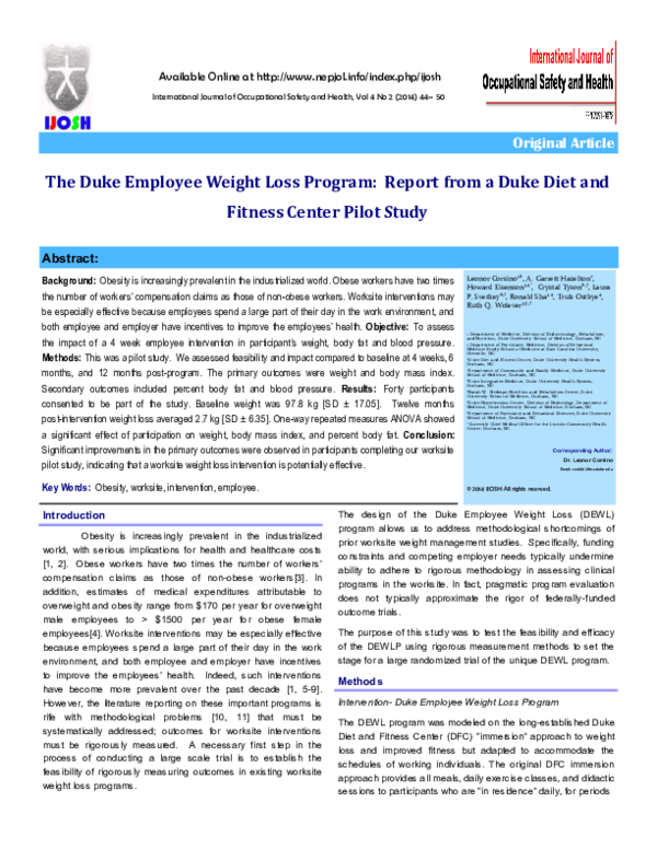 (PDF) The Duke Employee Weight Loss Program: Report of a Duke Diet and ...