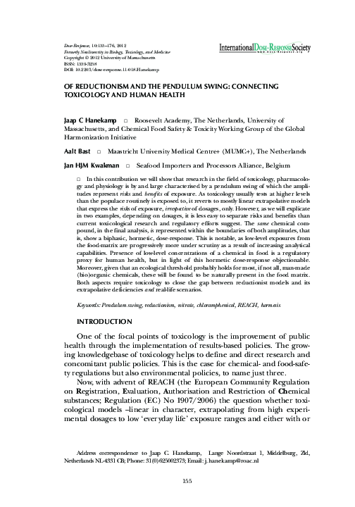 (PDF) Of reductionism and the pendulum swing: connecting toxicology and human health