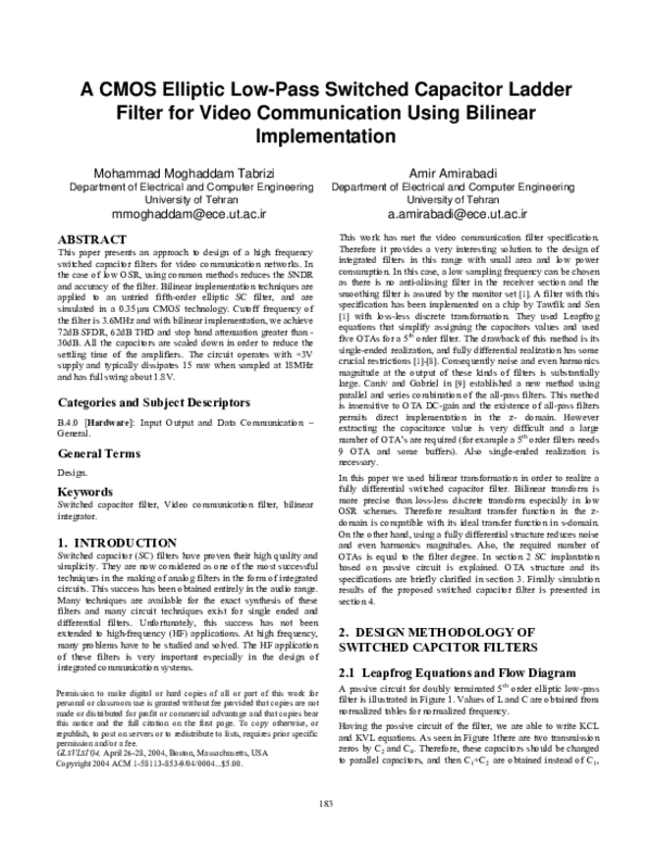 (PDF) A CMOS elliptic low-pass switched capacitor ladder filter for ...