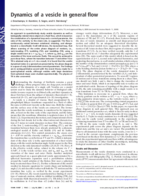 (PDF) Dynamics of a vesicle in general flow