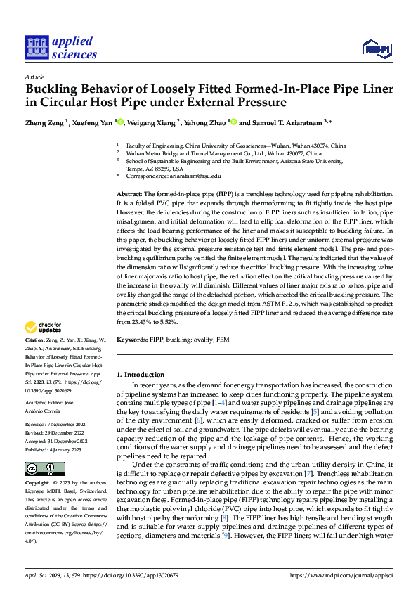 (PDF) Buckling Behavior of Loosely Fitted Formed-In-Place Pipe Liner in ...