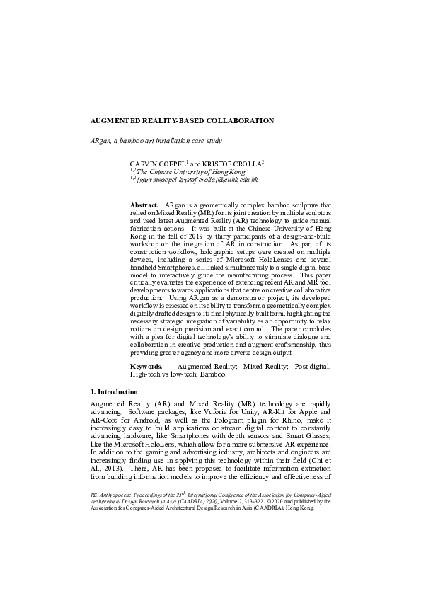 (PDF) Augmented Reality-based Collaboration - ARgan, a bamboo art installation case study