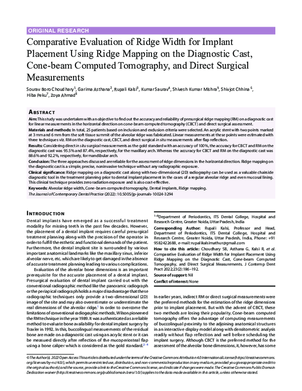 (PDF) Comparative Evaluation of Ridge Width for Implant Placement Using ...