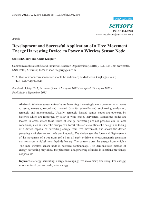 (PDF) Development and Successful Application of a Tree Movement Energy Harvesting Device, to ...