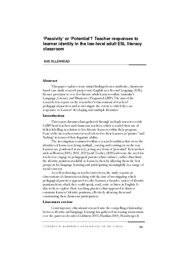 (PDF) Teacher Responses to ESL Learner Identities