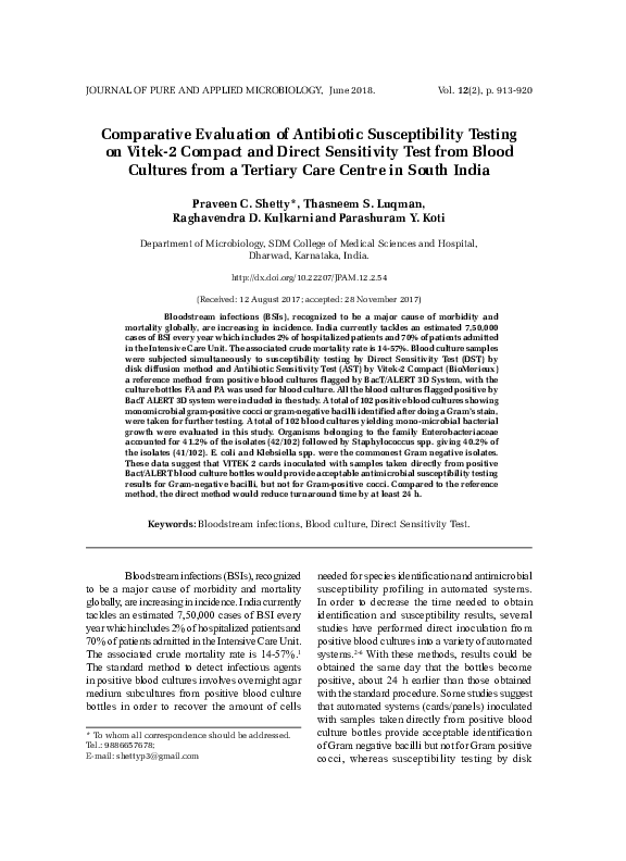 (PDF) Comparative Evaluation of Antibiotic Susceptibility Testing on ...
