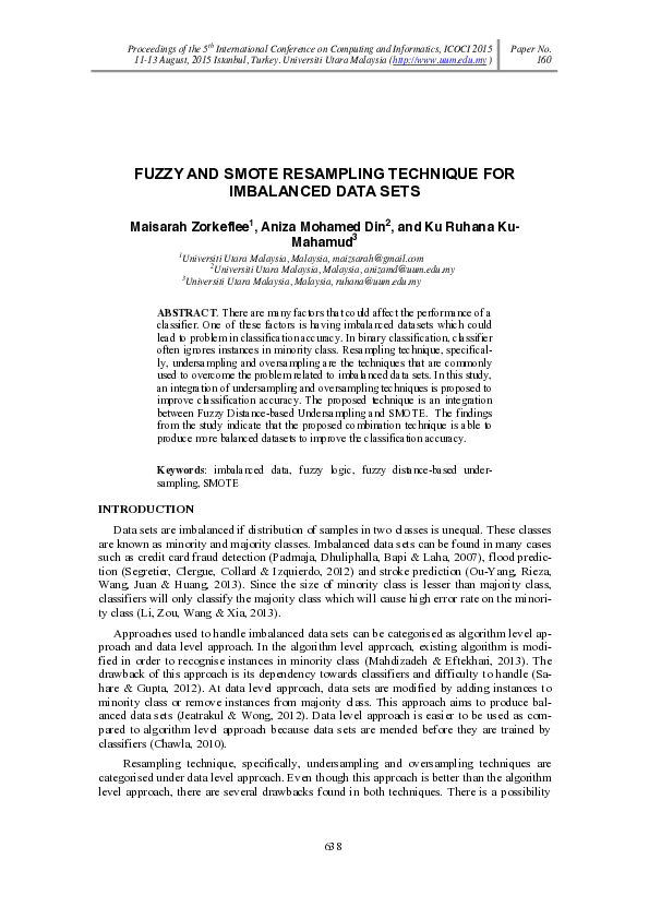 (PDF) Fuzzy and smote resampling technique for imbalanced data sets