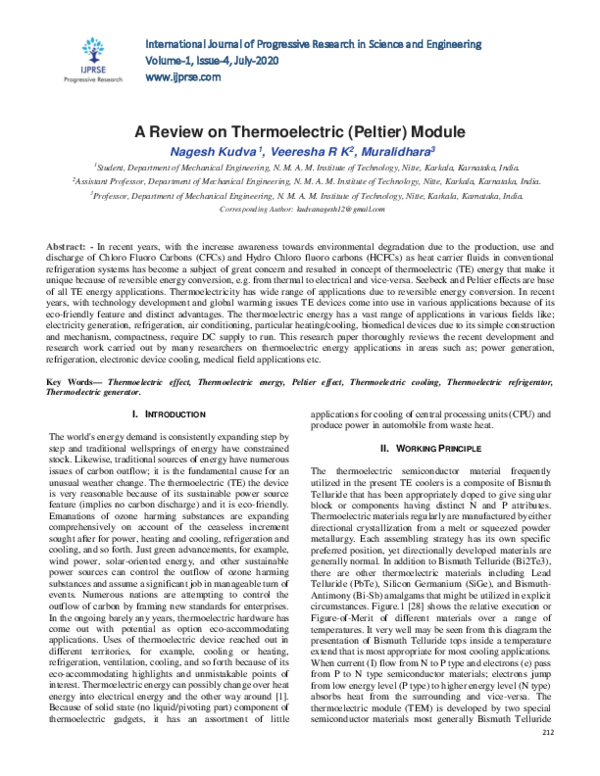 (PDF) A Review on Thermoelectric (Peltier) Module